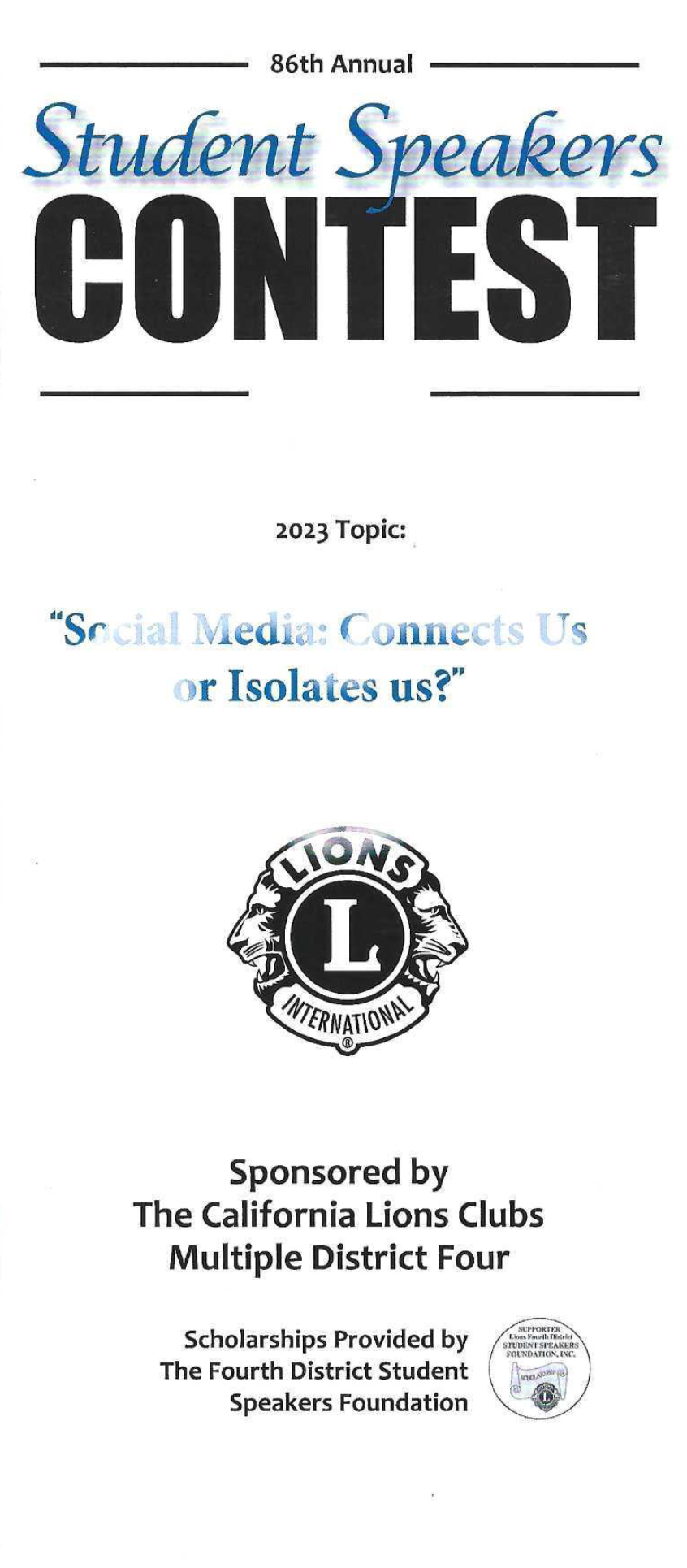 Student Speaker: LY 2022-2023 Contest – Lions District 4‑C4